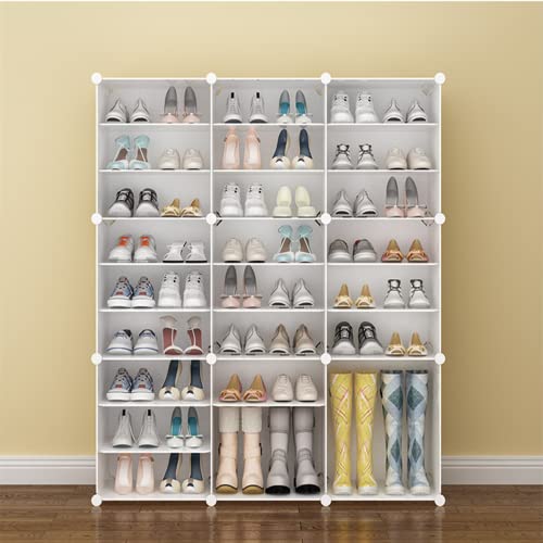 12Pcs 3-Layer Shoe Storage Box, Foldable Shoe Organizer Boxes Capable of holding 72 Pairs, White Plastic Closet Shoe Organizer with Transparent Cover, Free Standing Shoe Rack Easy Assembly Expandable for High Heels, Boots