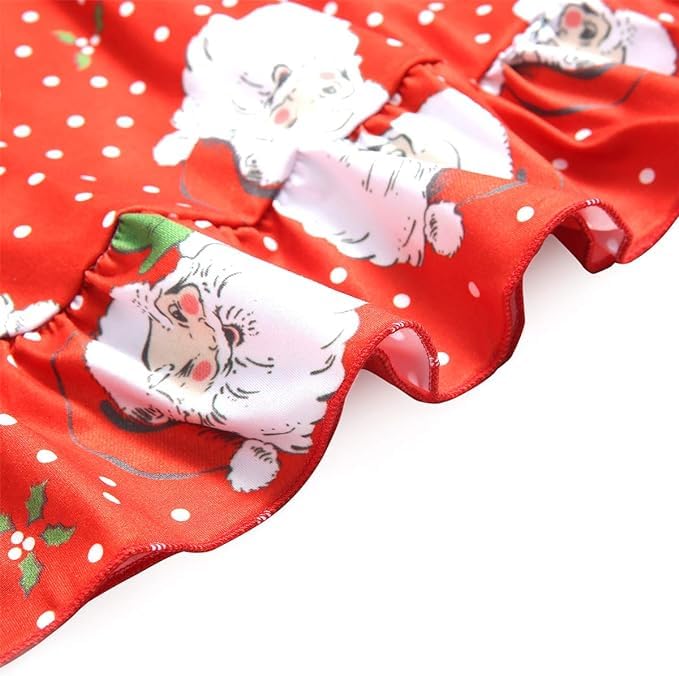 U / N Girls'Christmas Sleepwear Soft Cotton Santa Claus, Red, 5-6 Years