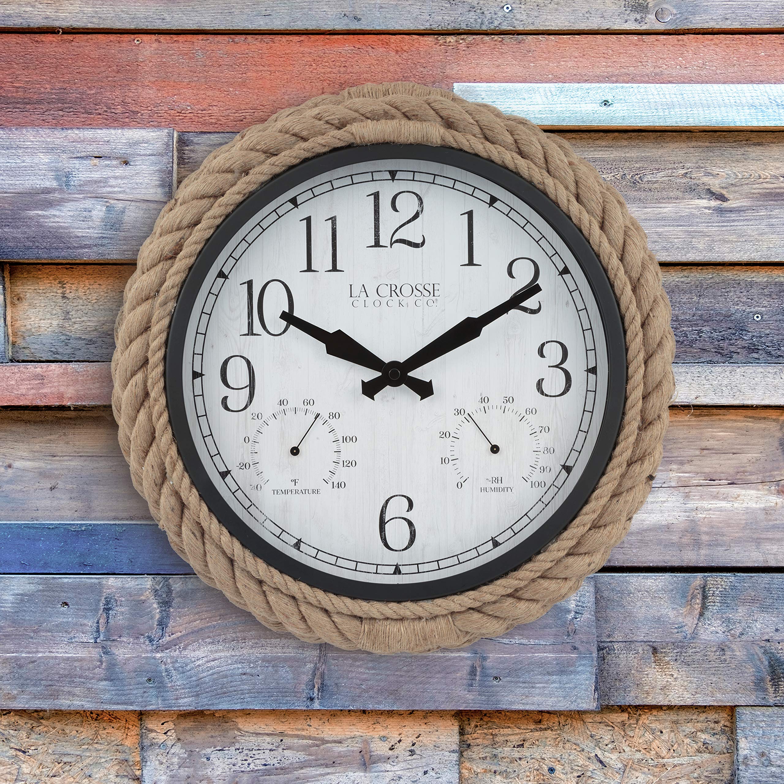 La Crosse Clock 433-3836 14-inch Rowan Indoor/Outdoor Rope Analog Quartz Wall Clock