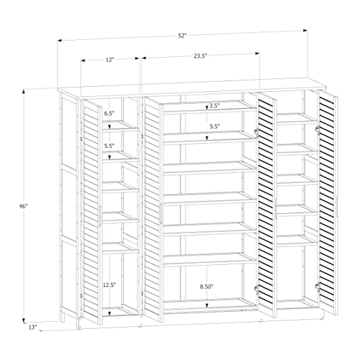 MoNiBloom Large Multi-Tier Shoe Storage Cabinet with Shutter Doors, Bamboo Shoe Floor Storage Organizer Rack for 31-35 Pairs Entryway Hallway Mudroom, Brown
