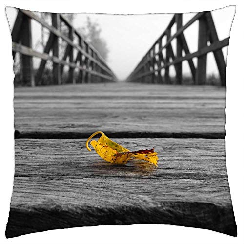 LESGAULEST Throw Pillow Cover (16x16 inch) - Leaf Web Black White Yellow Sheet Away Infinity