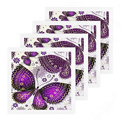 Kigai 4 Pack Purple Butterfly Washcloths â Soft Face Towels, Gym Towels, Hotel and Spa Quality, Reusable Pure Cotton Fingertip Towels