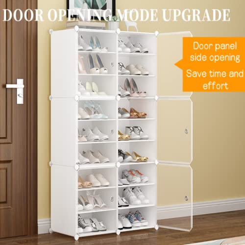 12Pcs 3-Layer Shoe Storage Box, Foldable Shoe Organizer Boxes Capable of holding 72 Pairs, White Plastic Closet Shoe Organizer with Transparent Cover, Free Standing Shoe Rack Easy Assembly Expandable for High Heels, Boots