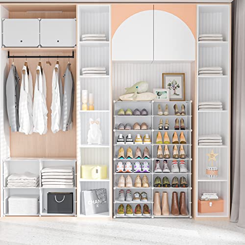 Shoe Rack Organizer,6 Tier Shoe Organizer for Closet, Stackable 24 Pair Covered Shoe Rack Shoe Shelves Shoe Storage Shoe Cabinet for Entryway Bedroom Hallway(White)