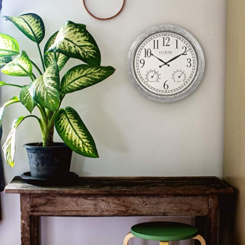 La Crosse 433-3236 14-inch Silas Indoor/Outdoor Galvanized Analog Quartz Wall Clock, Silver