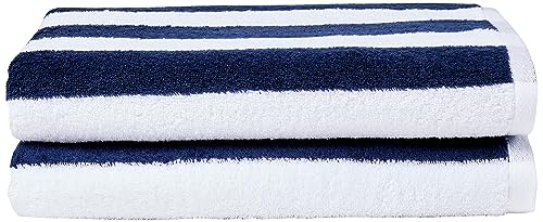 Amazon Basics Cabana Stripe Beach Towel, Pack of 4, Navy Blue, 30 in x 60 in
