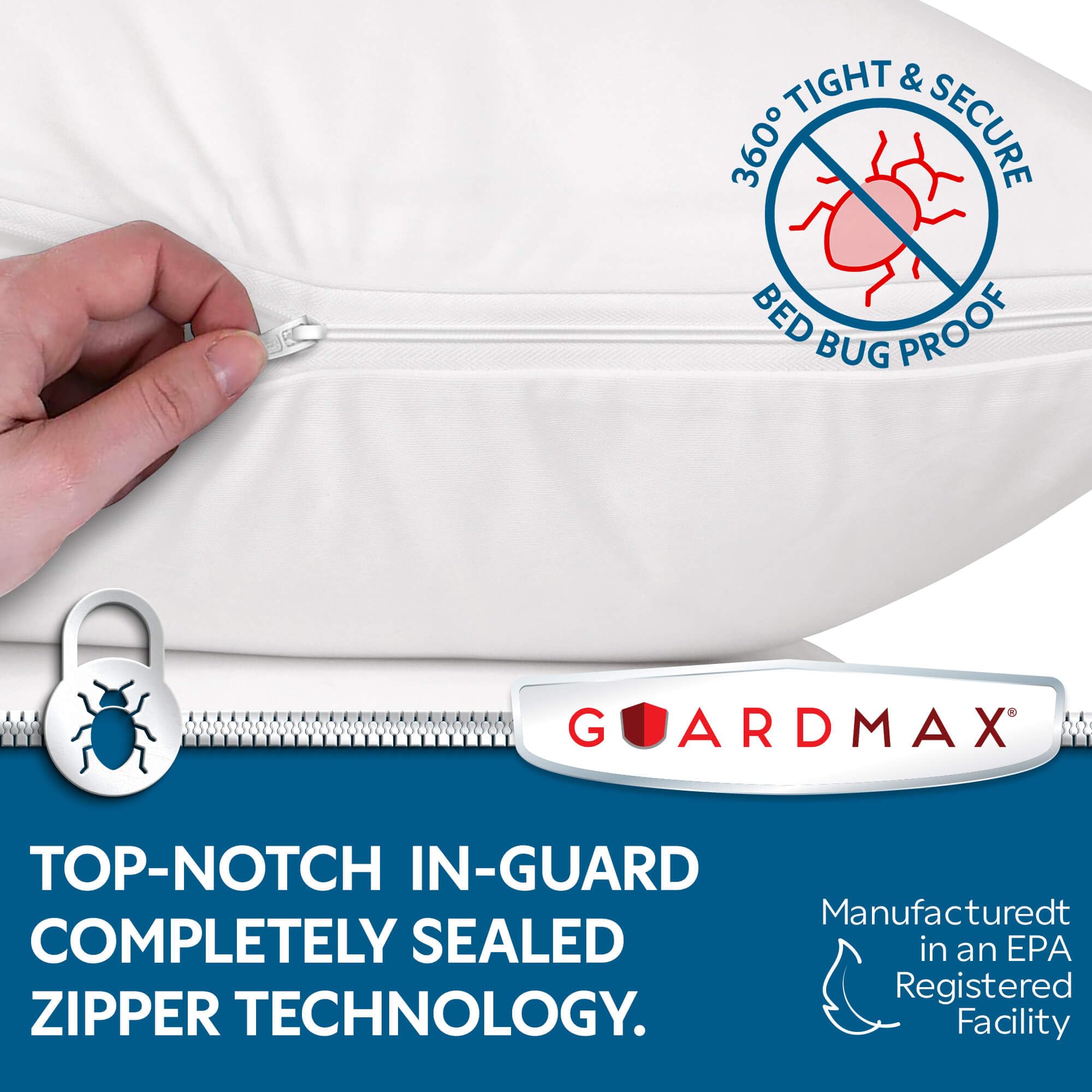 Guardmax Premium Pillow Protector with Zipper Body Size - Waterproof and Bed Bug Proof Pillow Covers - Pillowcases Protect Against Allergens, Dust Mites, Bed Bugs, and Liquid Spills