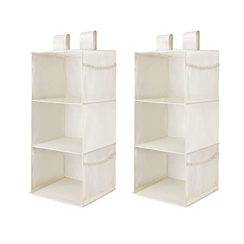 MAX Houser 3-Shelf Hanging Closet Organizers, Collapsible Closet Hanging Shelves for Camper, Nursery Hanging Organizers, Beige, 2-Pack