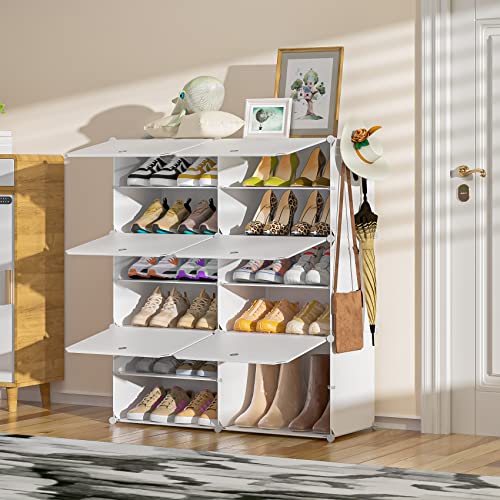 Shoe Rack Organizer,6 Tier Shoe Organizer for Closet, Stackable 24 Pair Covered Shoe Rack Shoe Shelves Shoe Storage Shoe Cabinet for Entryway Bedroom Hallway(White)