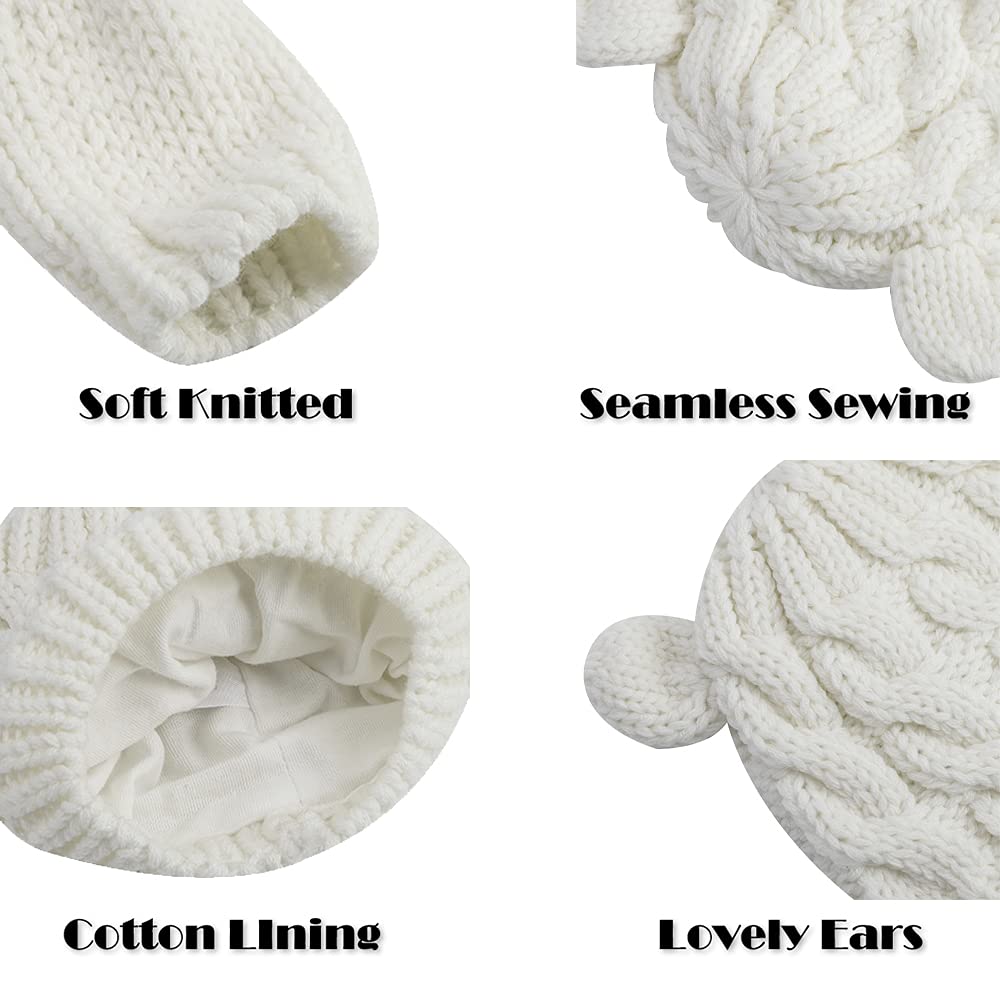 Fynnsure Baby Hat Glove Set Soft Newborn Mittens Baby Girl Boys Knitted Toddler Cap Infant Winter Beanie Mitten Sets White M