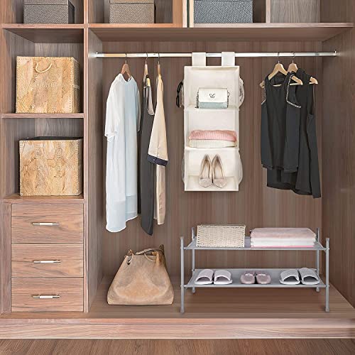 MAX Houser 3-Shelf Hanging Closet Organizers, Collapsible Closet Hanging Shelves for Camper, Nursery Hanging Organizers, Beige, 2-Pack