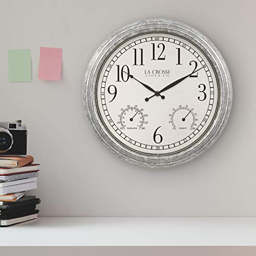 La Crosse 433-3236 14-inch Silas Indoor/Outdoor Galvanized Analog Quartz Wall Clock, Silver