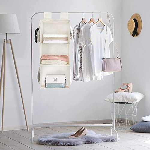 MAX Houser 3-Shelf Hanging Closet Organizers, Collapsible Closet Hanging Shelves for Camper, Nursery Hanging Organizers, Beige, 2-Pack