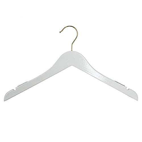 NAHANCO 20517GH Wooden Shirt Hanger, 17", High Gloss White with Gold Hardware (Pack of 100)