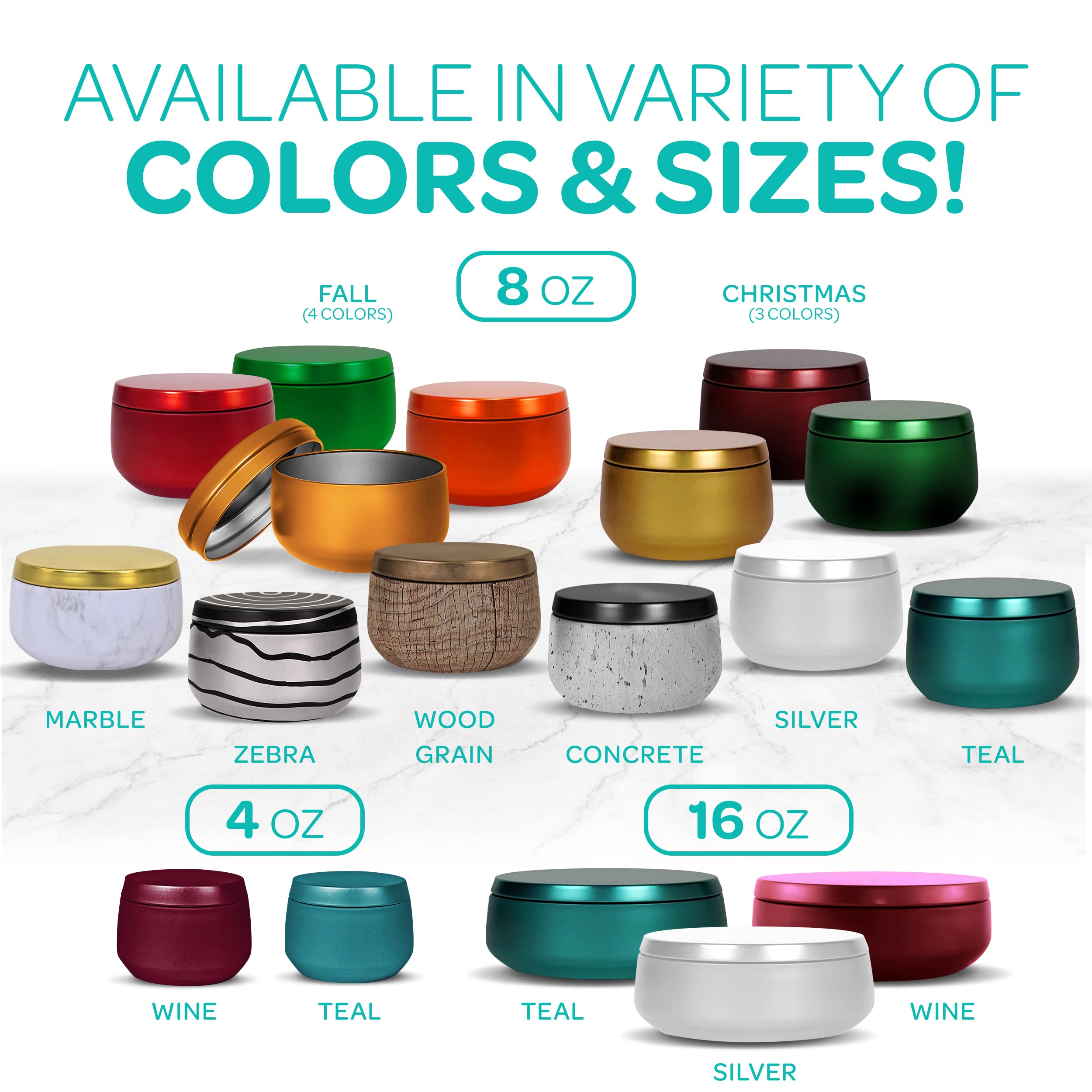 Hearts & Crafts Containers with Lids for Candles - 24-Pack of Teal Candle Tins 8 oz for Candle Making, Storage, and Organizing Small Essentials - Empty Jars for DIY Crafts and Gifts