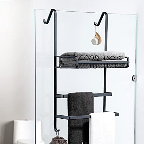 HOTRA Over The Door Hook with 2 Baskets/Towel Rack Hanging Storage Organizer Center Removable Reusable Shower Caddy (Color : 2 Bars S, Size : 40cm)