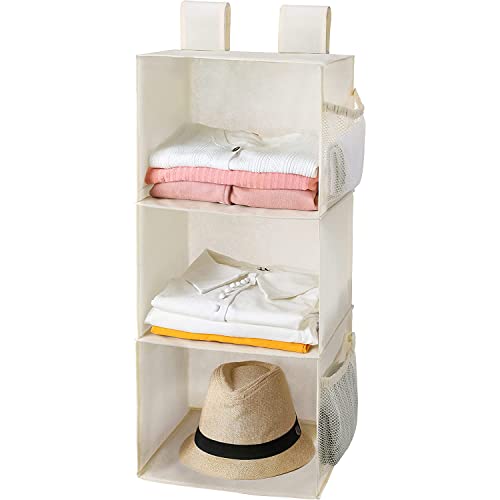 MAX Houser 3-Shelf Hanging Closet Organizers, Collapsible Closet Hanging Shelves for Camper, Nursery Hanging Organizers, Beige, 2-Pack