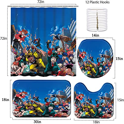Hienei 4Pcs Bathroom Shower Curtain Sets with Rugs and Accessories Anime 3D Printing Washable Waterproof Cloth 100% Polyester Fabric Bathroom Decorations