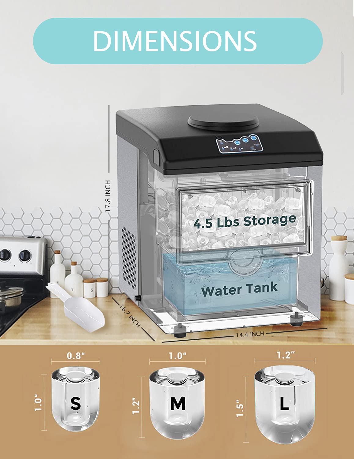 2 in 1 Ice Maker Countertop, 48LBS/24H Automatic Ice Stainless Steel Machine with Water Dispenser, ready in 8 Minutes, with Ice Scoop and 2.6 lb Ice Storage
