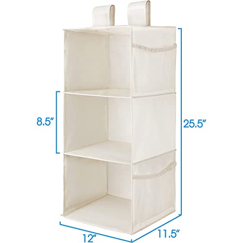 MAX Houser 3-Shelf Hanging Closet Organizers, Collapsible Closet Hanging Shelves for Camper, Nursery Hanging Organizers, Beige, 2-Pack