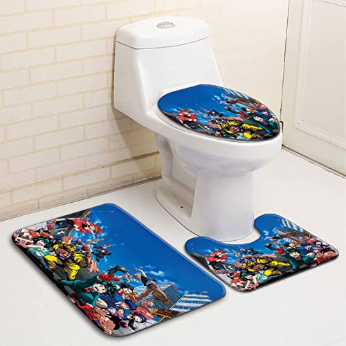 Hienei 4Pcs Bathroom Shower Curtain Sets with Rugs and Accessories Anime 3D Printing Washable Waterproof Cloth 100% Polyester Fabric Bathroom Decorations
