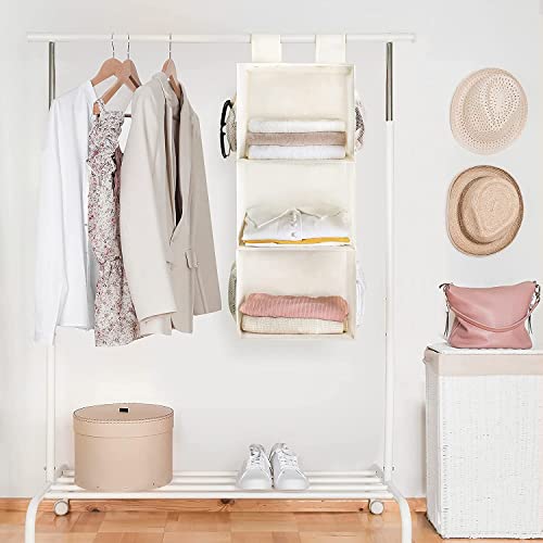 MAX Houser 3-Shelf Hanging Closet Organizers, Collapsible Closet Hanging Shelves for Camper, Nursery Hanging Organizers, Beige, 2-Pack