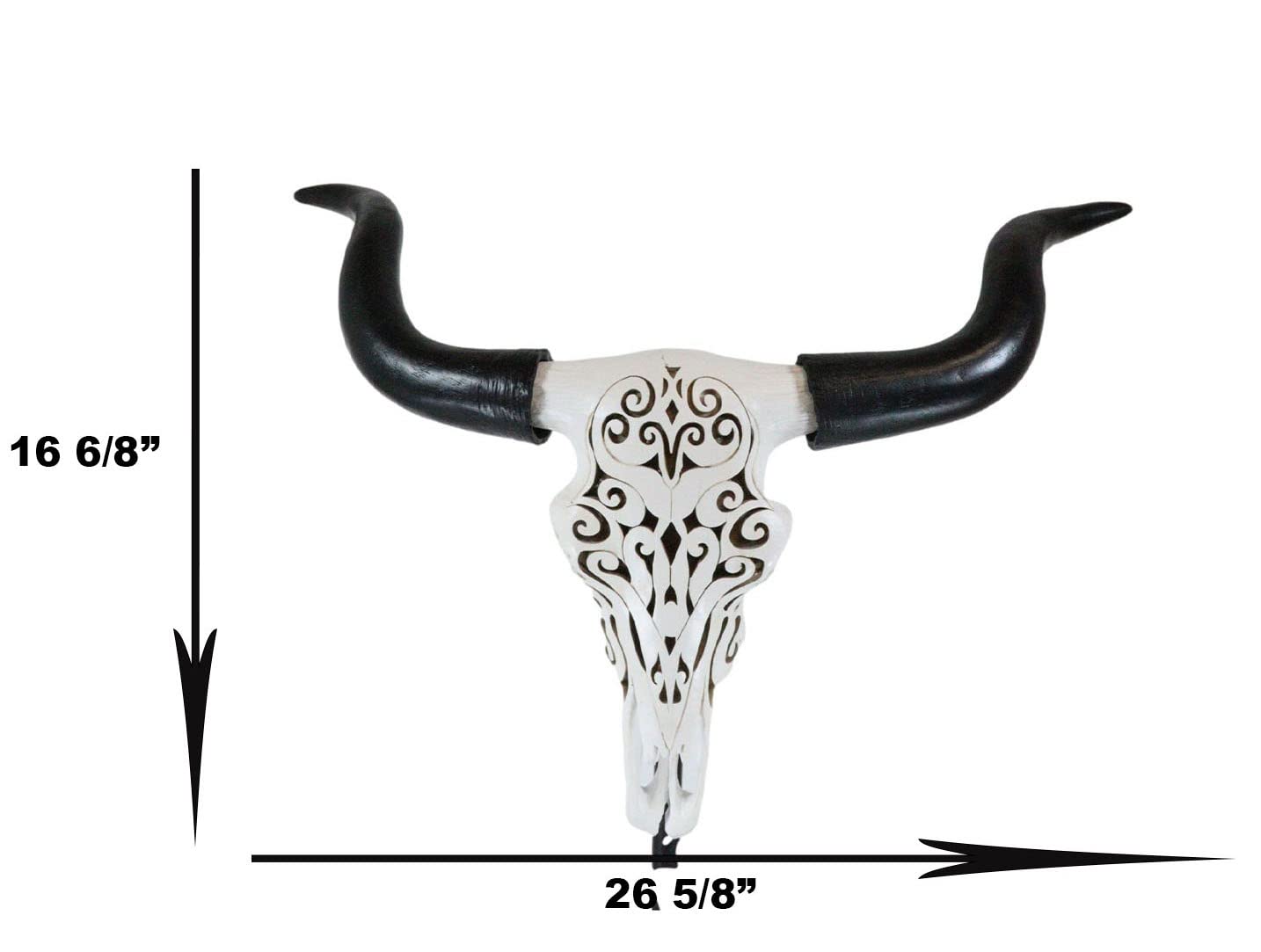 Ebros 27.5" Wide Southwest Rustic Off White Steer Bison Buffalo Bull Cow Horned Skull Head With Scroll Lace Filigree Design Hanging Wall Mount Decor Native Animal Totem Bust Skulls Western Accent