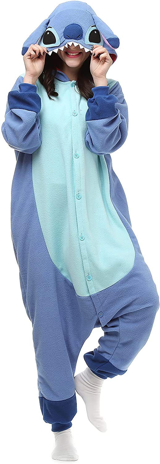 HAPPY LIVES Adult Women Onesie Pajama Halloween Costumes for Adult and Teenagers (Blue Stitch, Small)