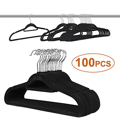Velvet Hangers 100 Pack, Premium Velvet Hanger Non-Slip, 360° Degree Rotatable Hook, Space Saving Clothes Hanger (Black)