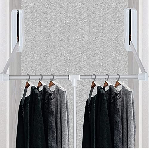 Pull Down Closet Rod Wardrobe Lift Heavy Duty Pull Down Closet Rod For Hanging Clothes Wardrobe Lift Rail, Aluminum Adjustable Width 51-120cm, Cabinet Rail Lifter Hanger Organizer Storage System ( Col