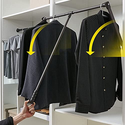 Pull Down Closet Rod Wardrobe Lift Heavy Duty Pull Down Closet Rod For Hanging Clothes Wardrobe Lift Rail, Aluminum Adjustable Width 51-120cm, Cabinet Rail Lifter Hanger Organizer Storage System ( Col
