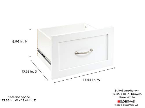 ClosetMaid SuiteSymphony Wood Drawer Add On Accessory, Shaker Style, for Storage, Closet, Clothes, 16" X 10", Pure White