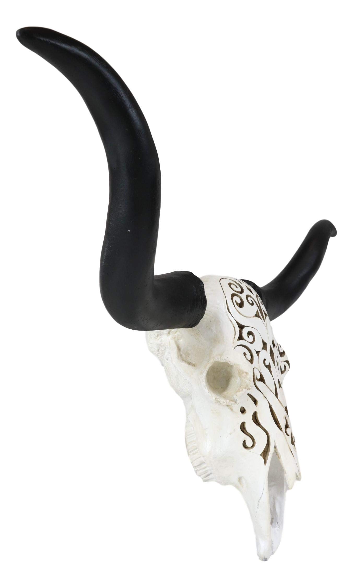 Ebros 27.5" Wide Southwest Rustic Off White Steer Bison Buffalo Bull Cow Horned Skull Head With Scroll Lace Filigree Design Hanging Wall Mount Decor Native Animal Totem Bust Skulls Western Accent