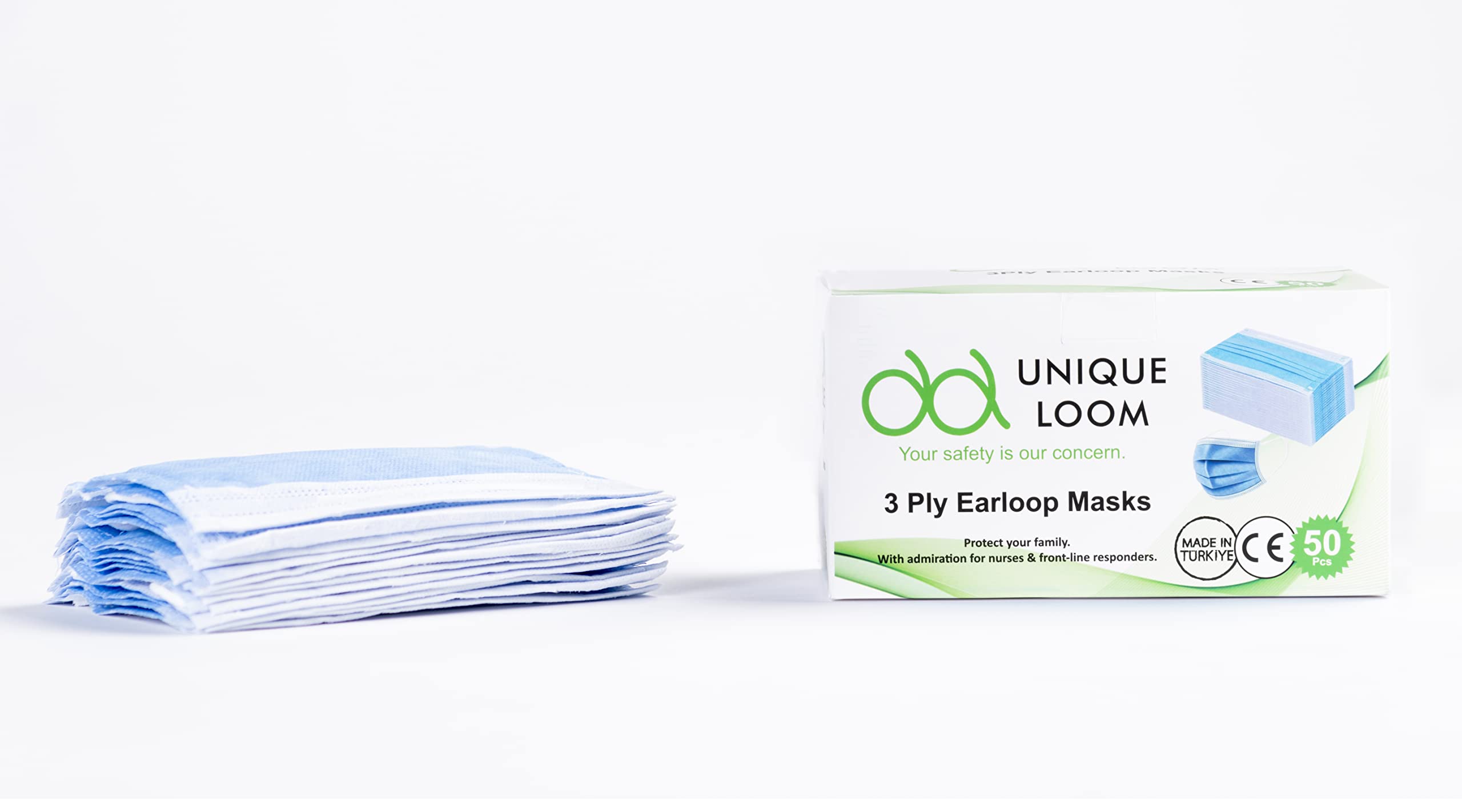 Unique Loom - 3 Ply Earloop Masks, 50 Pcs (1 Pack) Disposable Face Masks