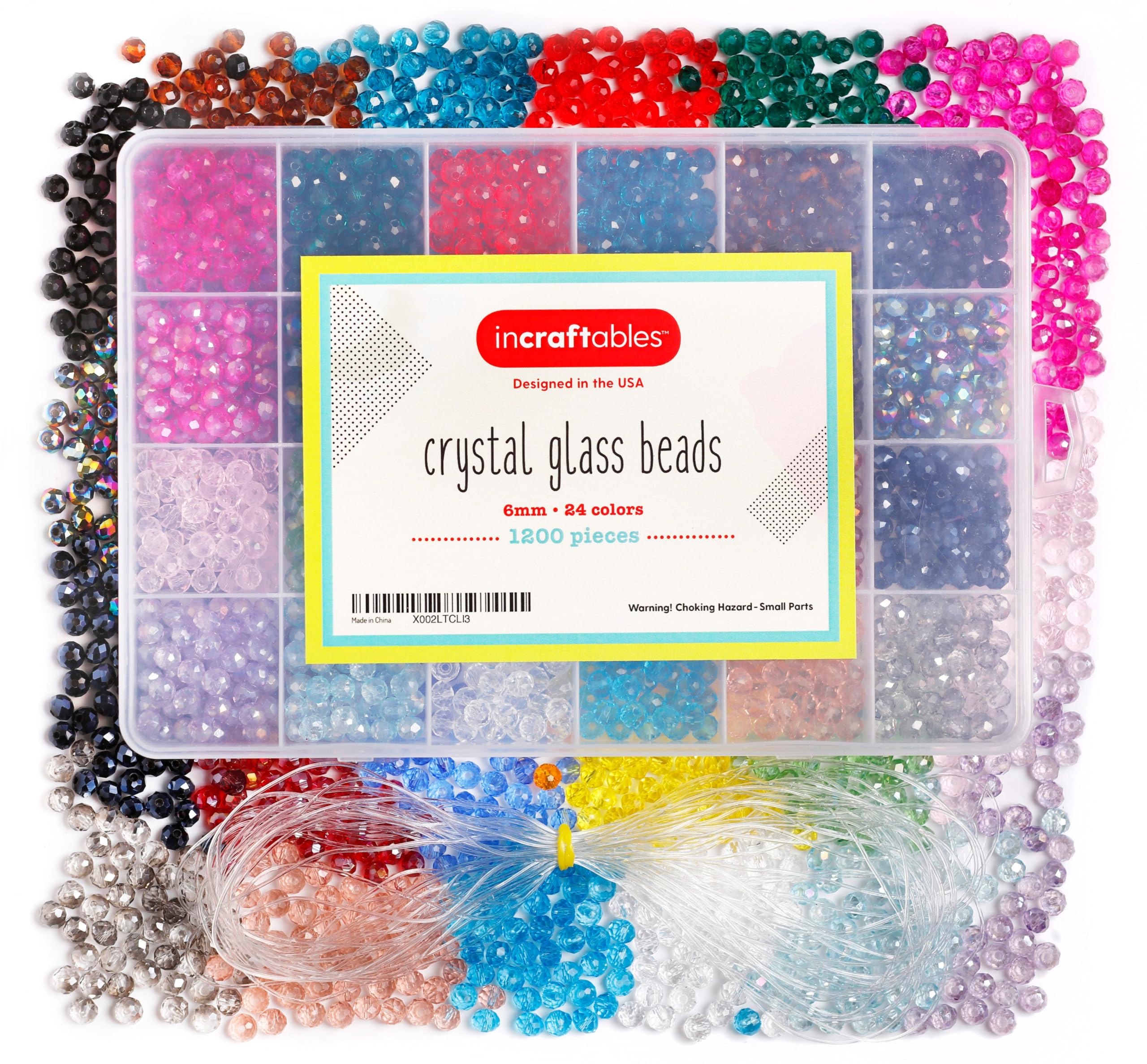 Incraftables Crystal Beads for Bracelets 1200pcs 24 Colors. Bicone Crystal Glass Beads for Jewelry Making Bulk (6mm). Best Faceted with Elastic String. Small Bead Bracelet for DIY Crafts
