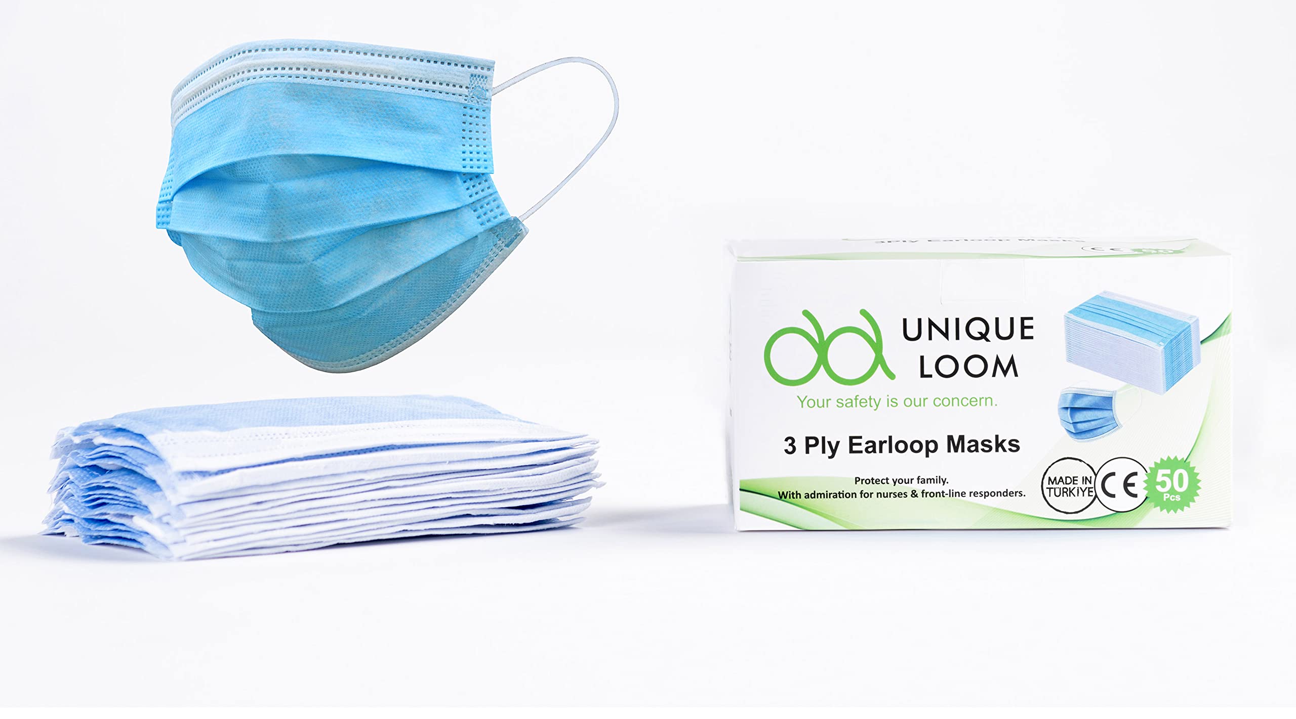 Unique Loom - 3 Ply Earloop Masks, 50 Pcs (1 Pack) Disposable Face Masks