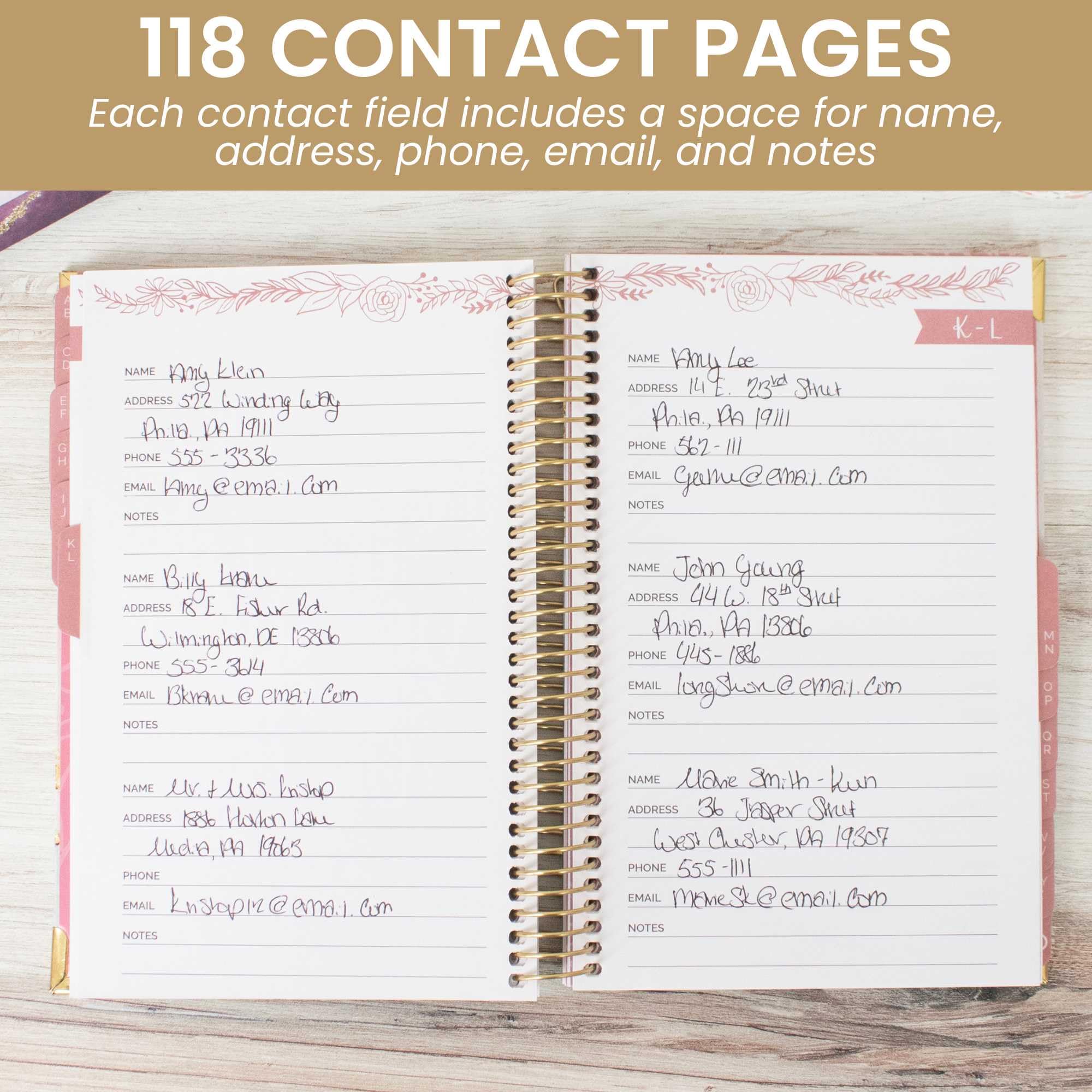 bloom daily planners Hardcover Contacts Address Password Book - Alphabetical Organizer with Tabs - 6” x 8.25" - Daydream Believer