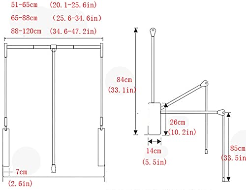 Pull Down Closet Rod Wardrobe Lift Heavy Duty Pull Down Closet Rod For Hanging Clothes Wardrobe Lift Rail, Aluminum Adjustable Width 51-120cm, Cabinet Rail Lifter Hanger Organizer Storage System ( Col