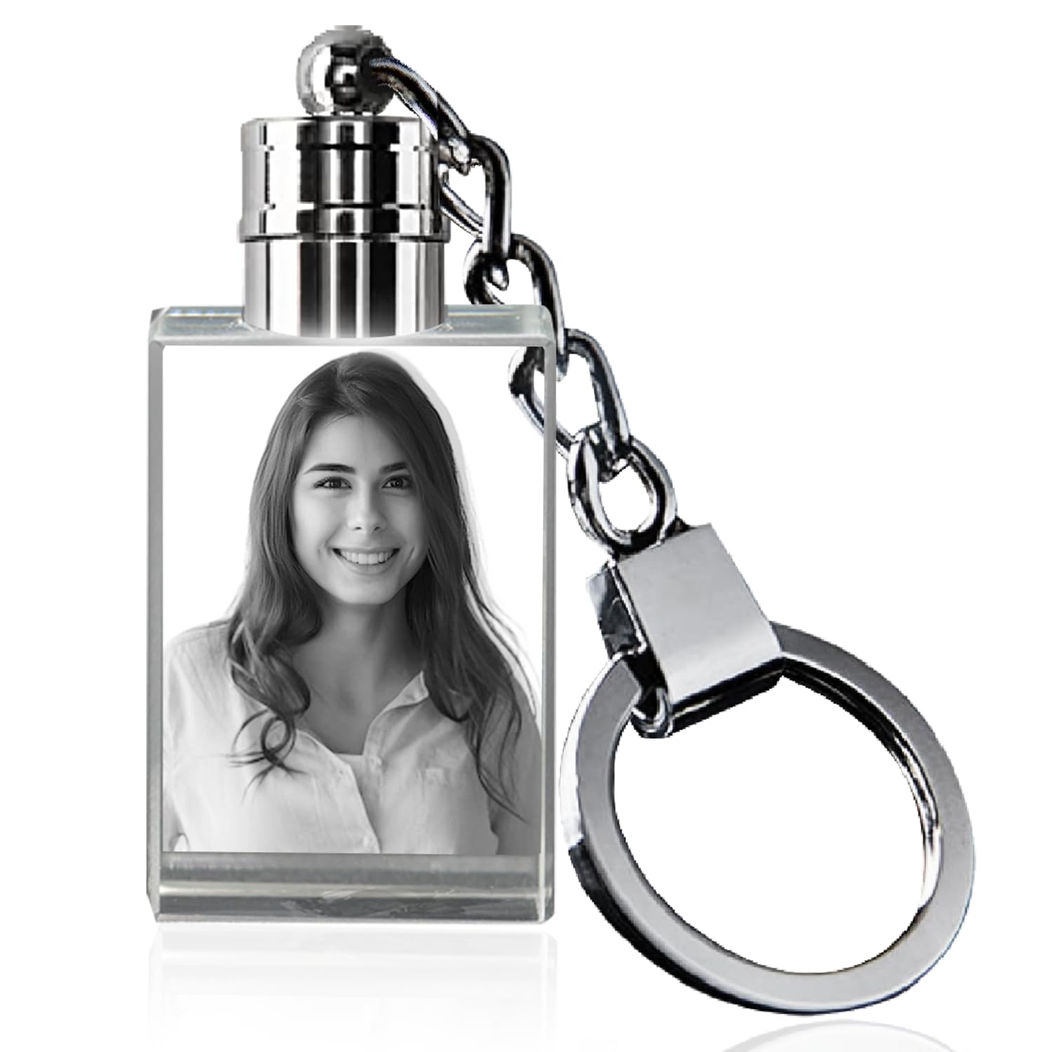 HAN'S LASER Personalized Keychains with LED Light, Mini Rectangle, Crystal Keychain with Your Own Photo, Great Memorial Gifts