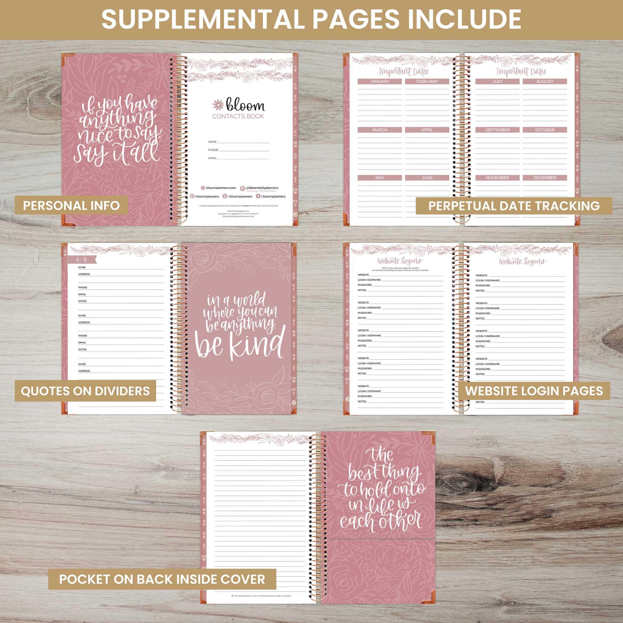 bloom daily planners Hardcover Contacts Address Password Book - Alphabetical Organizer with Tabs - 6” x 8.25" - Daydream Believer