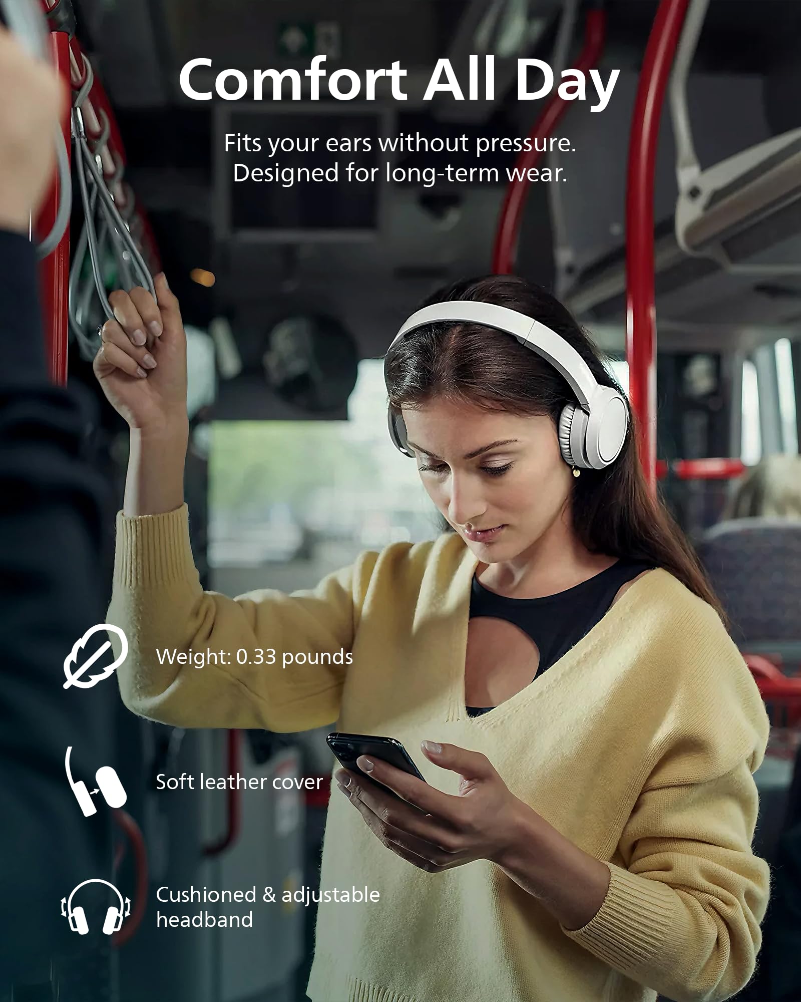 PHILIPS H4205 Wireless Headphone,On-Ear Bluetooth Headphone with BASS Boost,Quality Sound,32mm Drivers,29-Hour Battery Life,Fast Charging,Lightweight,Adjustable Cushioned Headband,Soft Ear Cups,Red