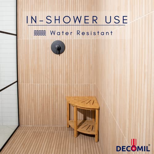 DECOMIL - Bamboo Corner Shower Bench, Bathroom Shower Stool with Storage | Nonslip Feet & Waterproof Bench | Perfect for Bath , Spa and Home Décor