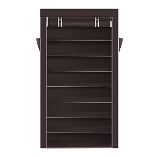 Trlec 10 Tiers Shoe Rack with Dustproof Cover Closet Shoe Storage Cabinet Organizer,for regular heels, sneakers or flats, Dark Brown