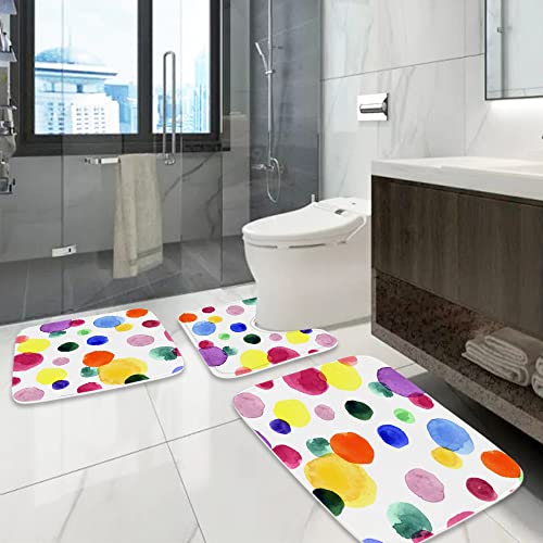 TheBlackSpot Colorful Cartoon Polka Dot Bathroom Rugs Bath Mat Sets 3 Piece Memory Foam Anti Slip Absorbent Mats,U-Shaped Contour Shower Mat