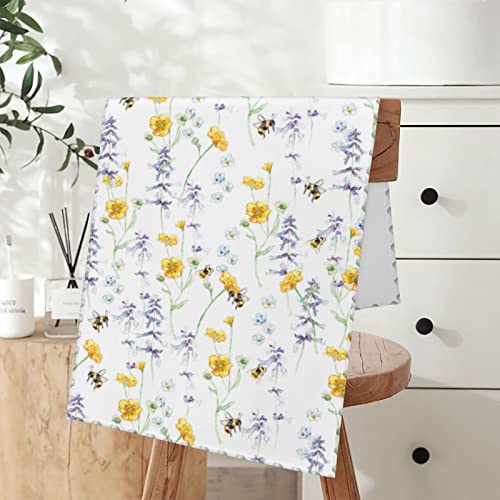 Hand Towel Spring Flower Bumble Bee for Bathroom Kitchen Microfiber Fingertip Bath Towels 12 x 27.5 Inch Soft Decorative Home Hotel Gym Laundry Room