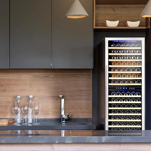 Kalamera 157 Bottle Freestanding Wine Cooler Refrigerator With Stainless Steel, triple-layered Tempered Glass Door, Electronic One-Touch Control with LED Display Wine Fridge