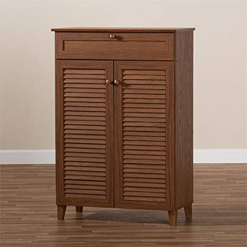 Baxton Studio Coolidge Wood 5-Shelf and Drawer Shoe Cabinet in Walnut Brown