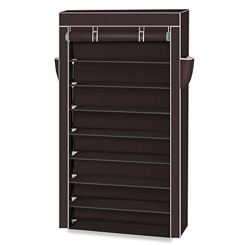Trlec 10 Tiers Shoe Rack with Dustproof Cover Closet Shoe Storage Cabinet Organizer,for regular heels, sneakers or flats, Dark Brown