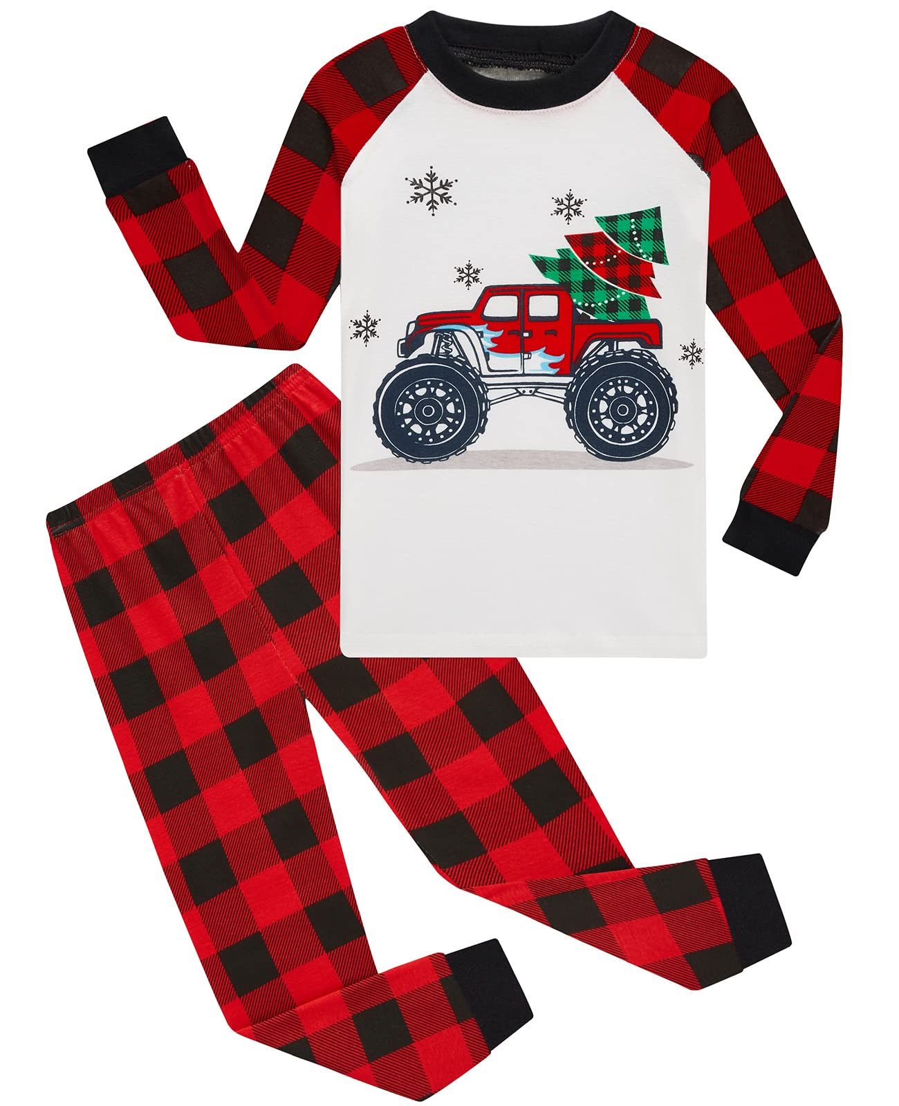 Demifill Boys and Girls Cotton Pajamas Christmas Trees&Monster Cars Pajamas Kids Sleepwear Size 10 Red