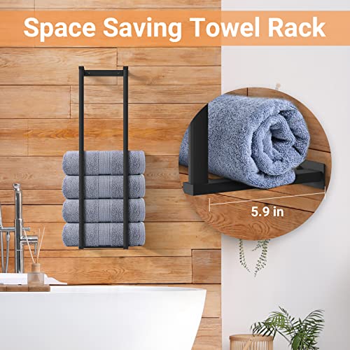 Upgraded Wall Towel Rack for Rolled Towels with 2 Hooks, Bathroom Towel Storage Wall Mounted, Modern Stainless Steel Wall Towel Rack for Small Bathroom Wall Organizer for Small RV Camper